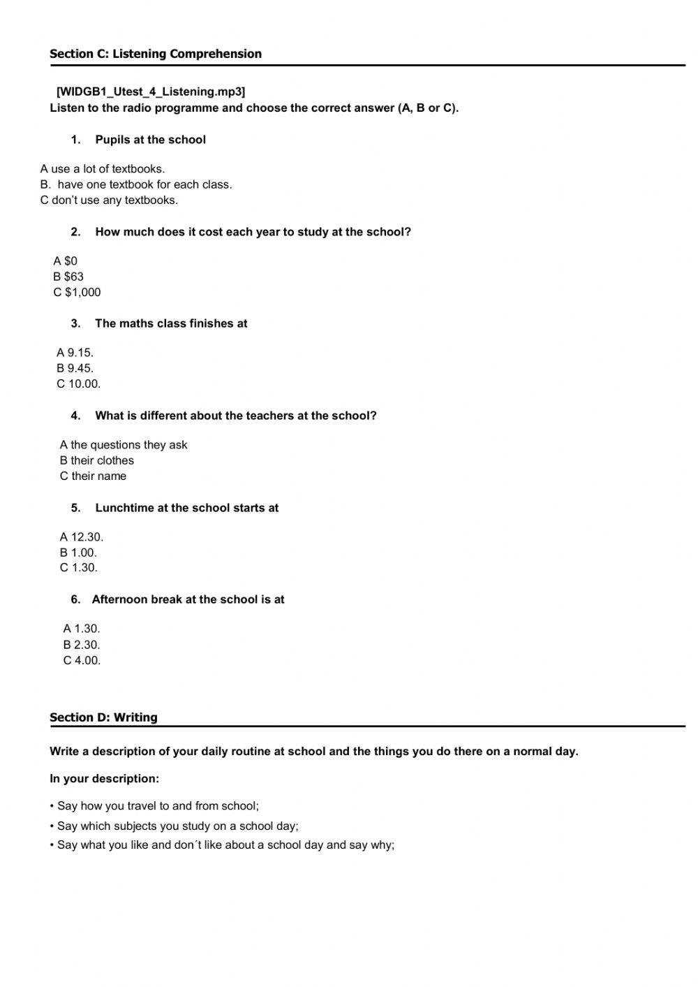 Test teens 1 units 3 and 4 worksheet | Live Worksheets