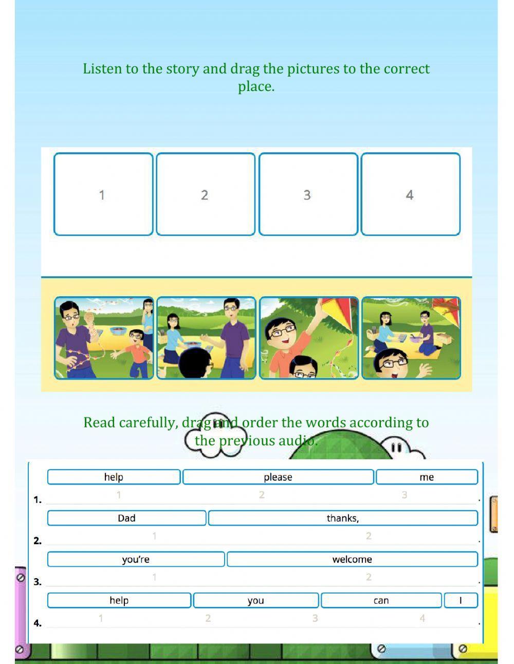 Practice:Story-My kite! worksheet | Live Worksheets