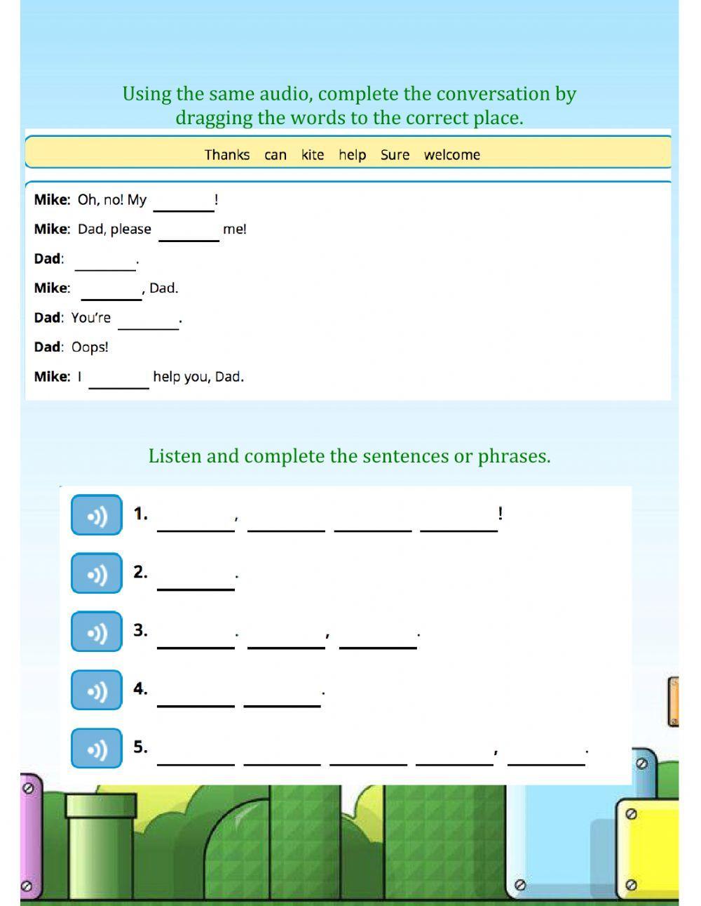 Practice:Story-My kite! worksheet | Live Worksheets