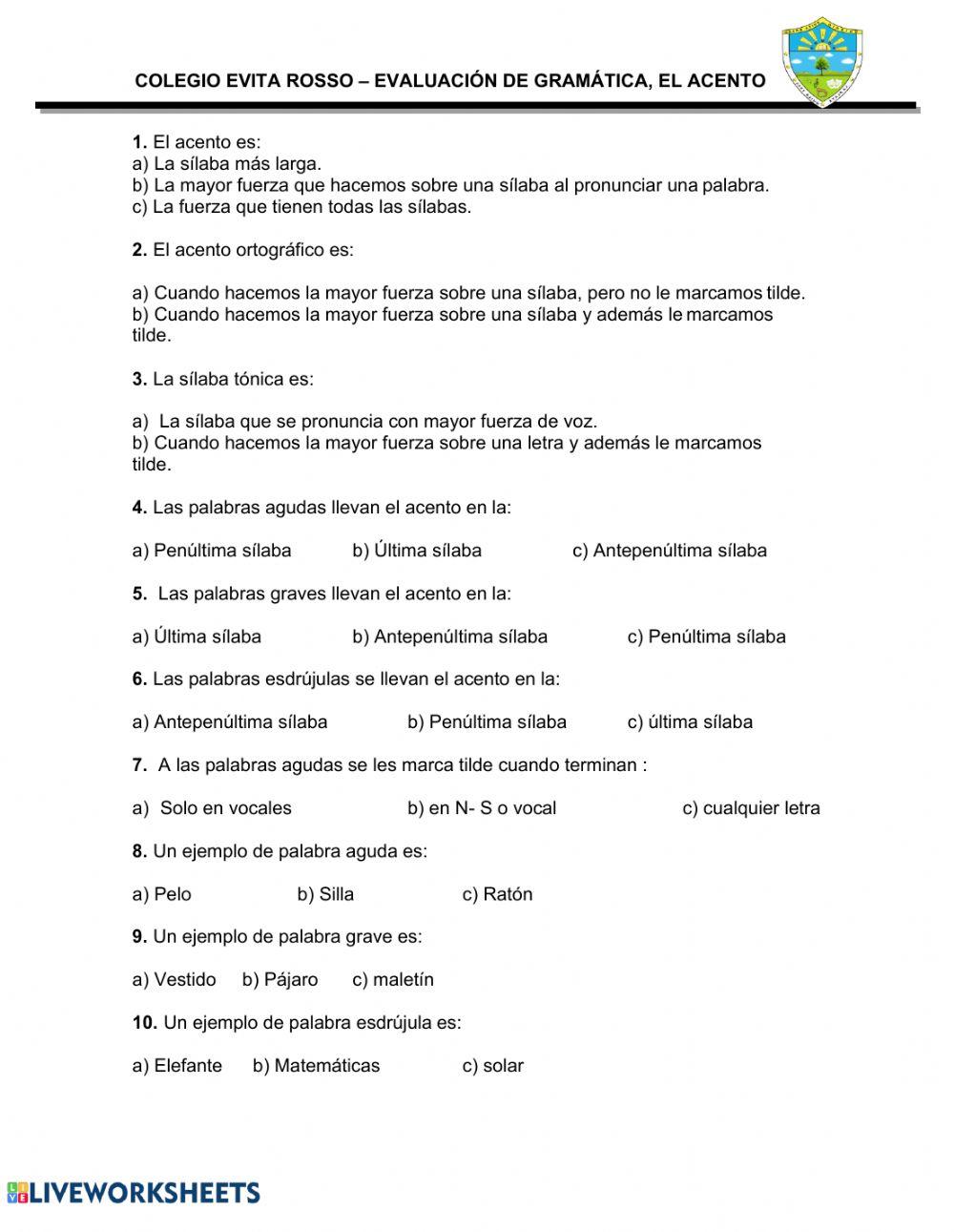 Acento | Free Interactive Worksheets | 354845