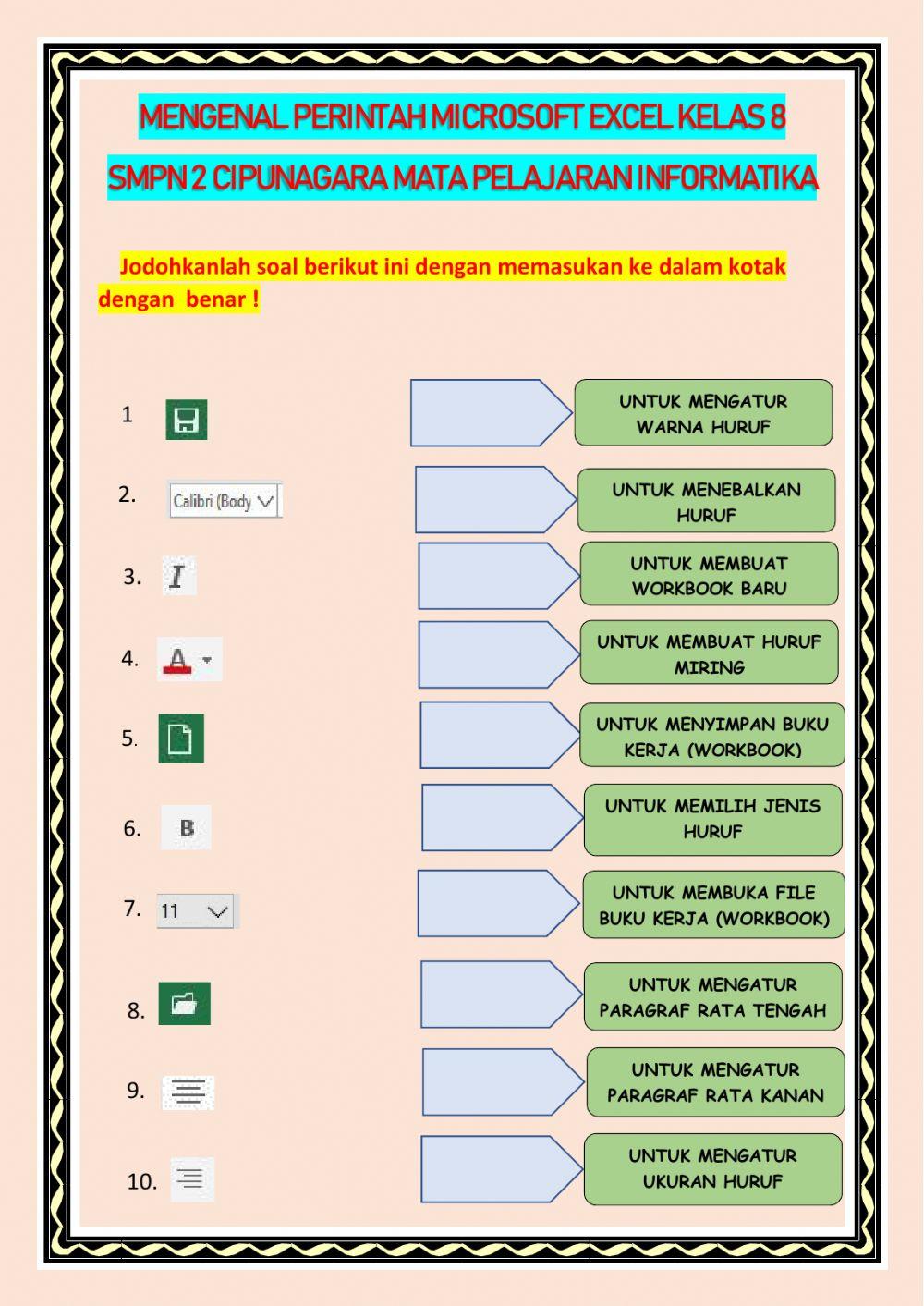 Pengenalan Menu Ms. Excel worksheet | Live Worksheets