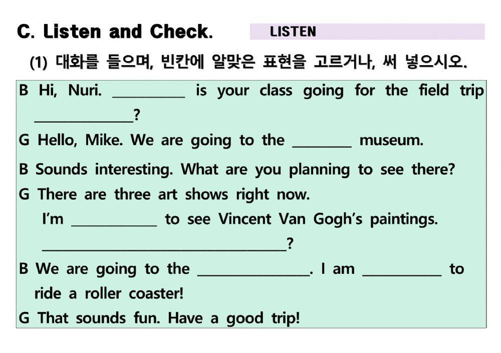 Lesson6. Listen-Talk1. online exercise for | Live Worksheets