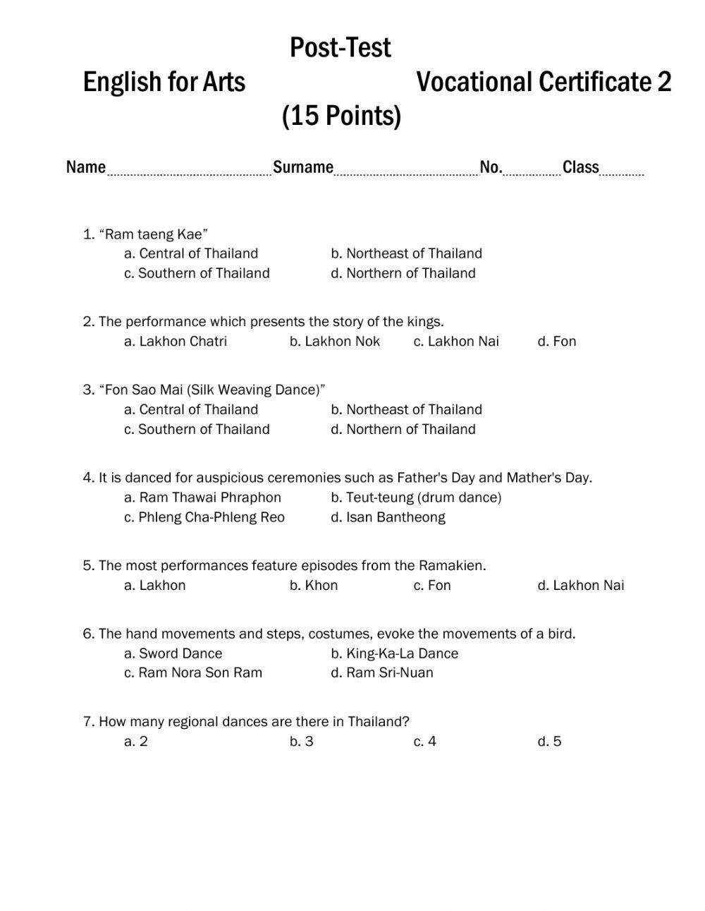 English for Arts worksheet | Live Worksheets