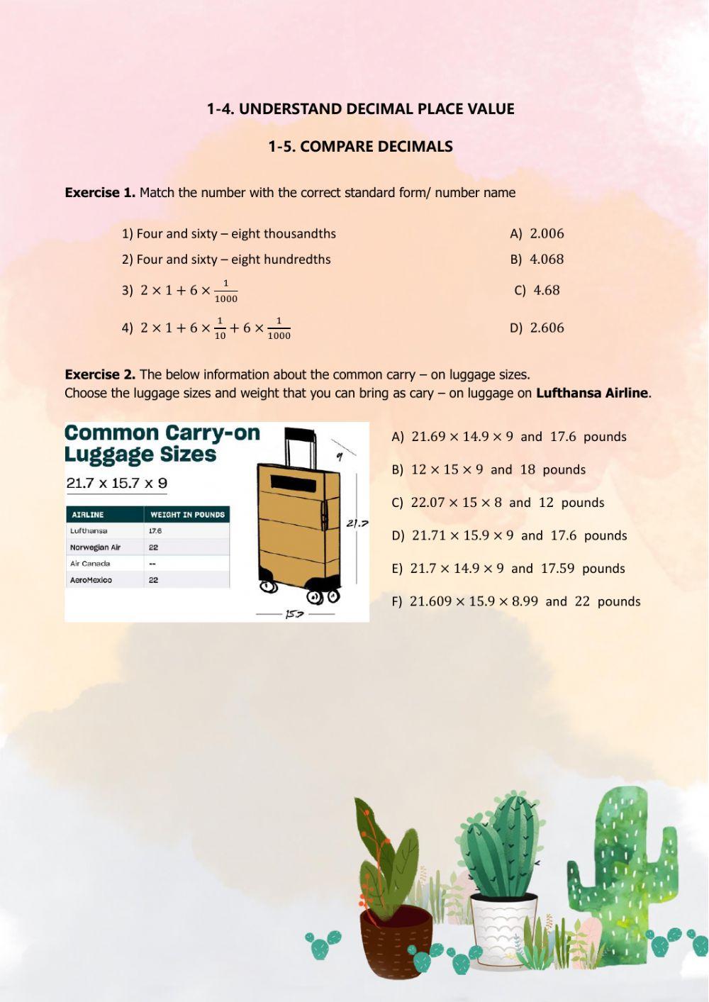 Compare decimal worksheet | Live Worksheets