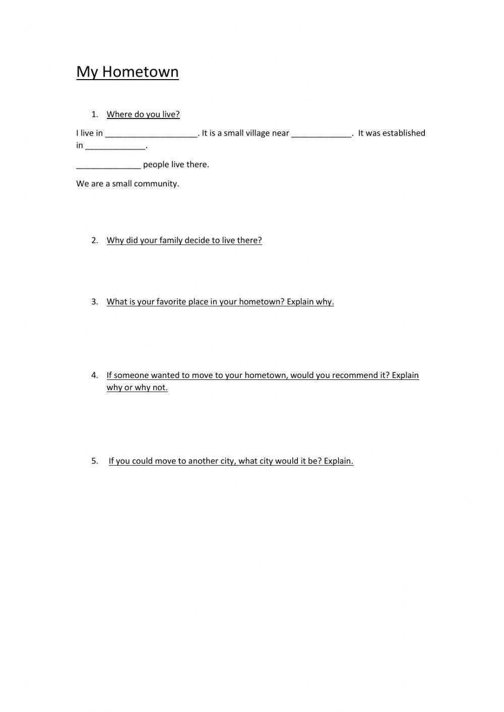 My Hometown COBE worksheet | Live Worksheets