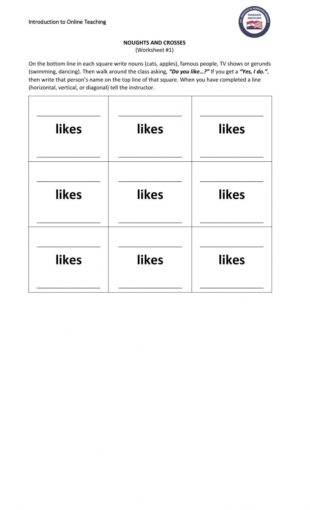 Noughts and crosses worksheet | Live Worksheets