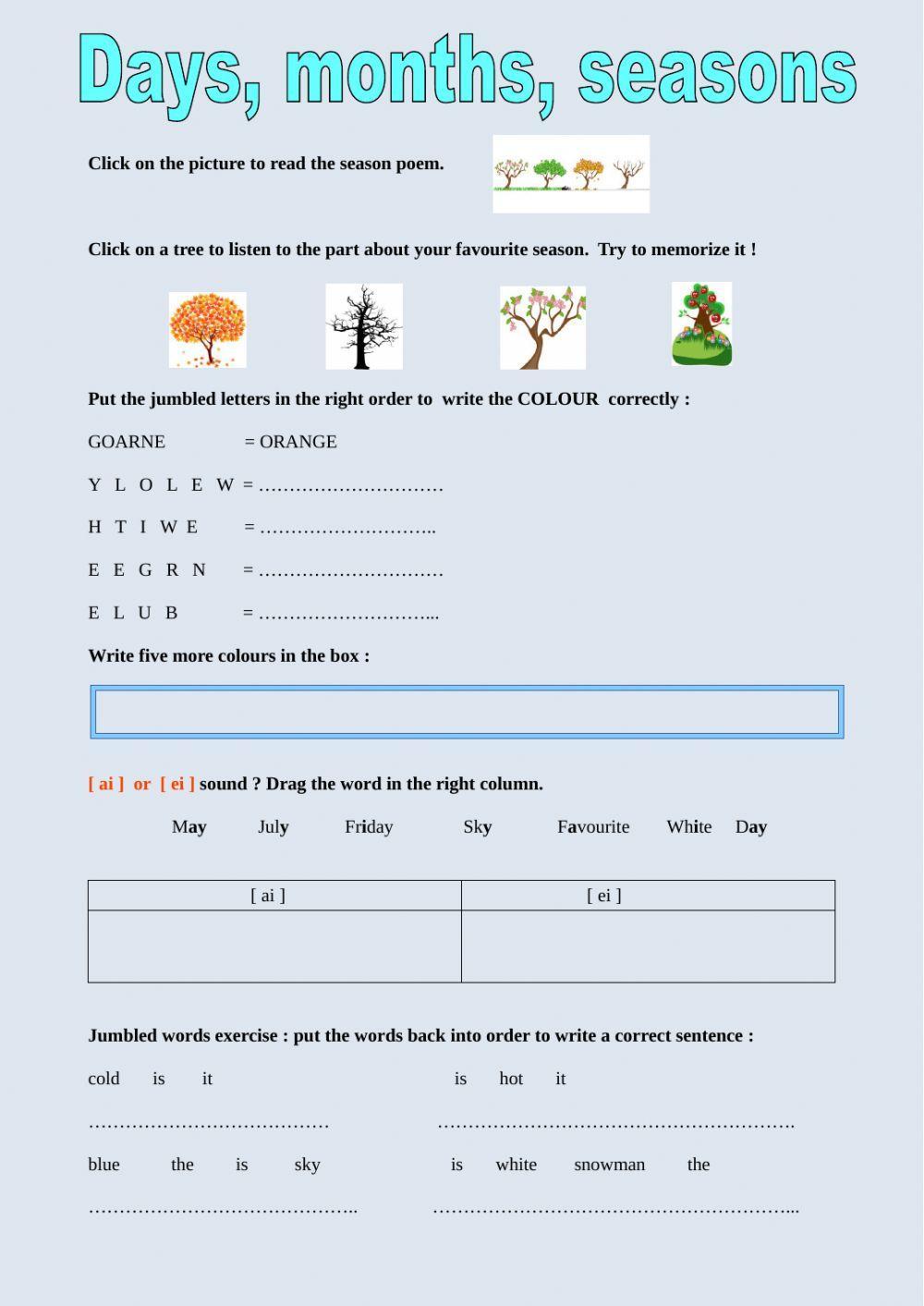 Days, months an… | Free Interactive Worksheets | 355618
