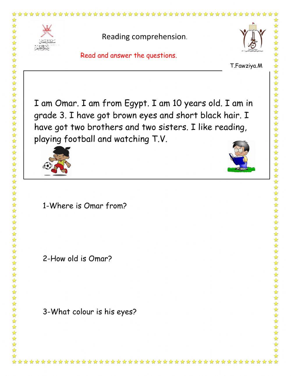 Reading comprehension online exercise for three | Live Worksheets