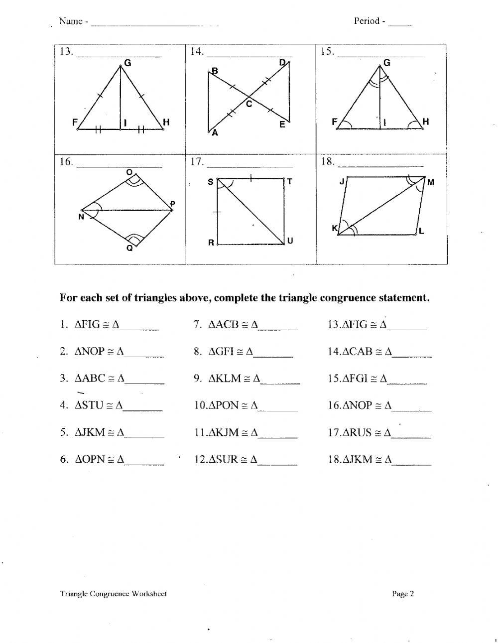 Triangle Congruence Worksheet Online Exercise For Live Worksheets
