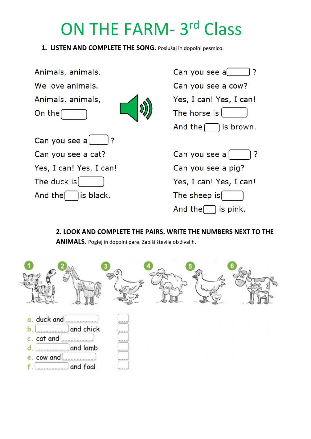 ON THE FARM- FARM ANIMALS AND THEIR BABIES, Class 3 online exercise for ...