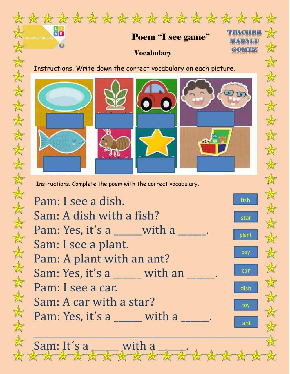 Poem I see game | Free Interactive Worksheets | 622857