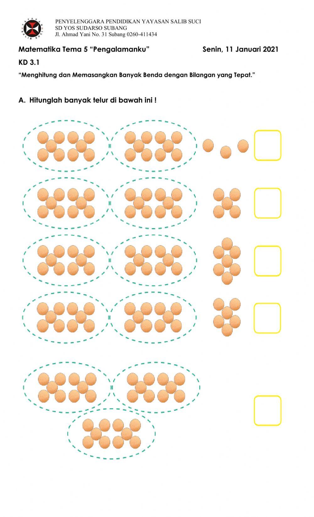 Menghitung dan Memasangkan Banyak Benda worksheet | Live Worksheets