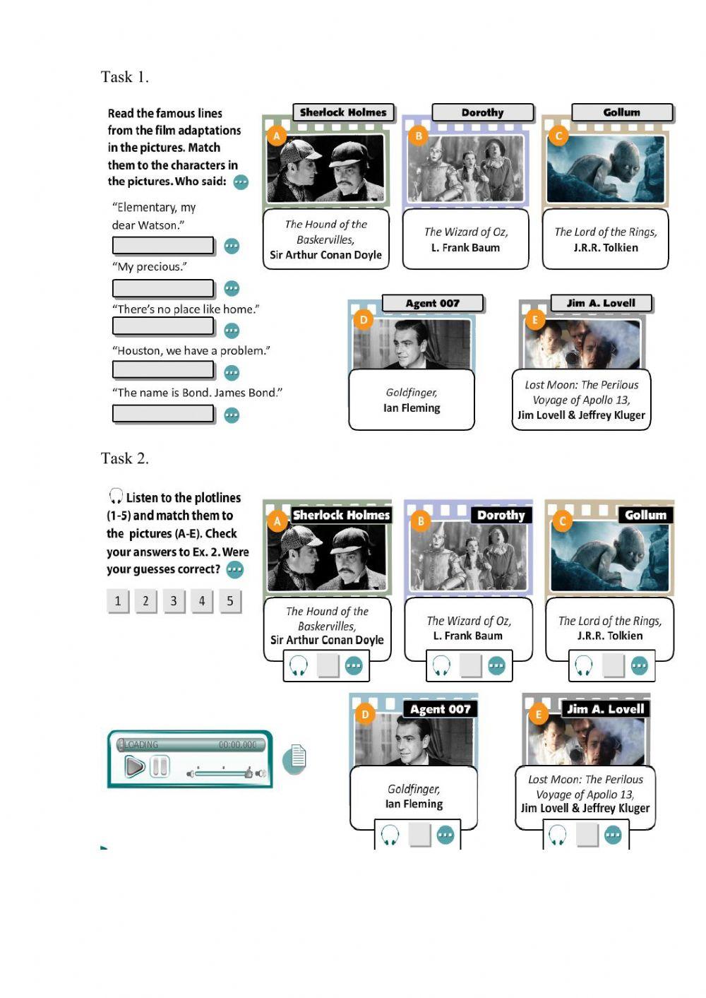 Characters online pdf activity | Live Worksheets