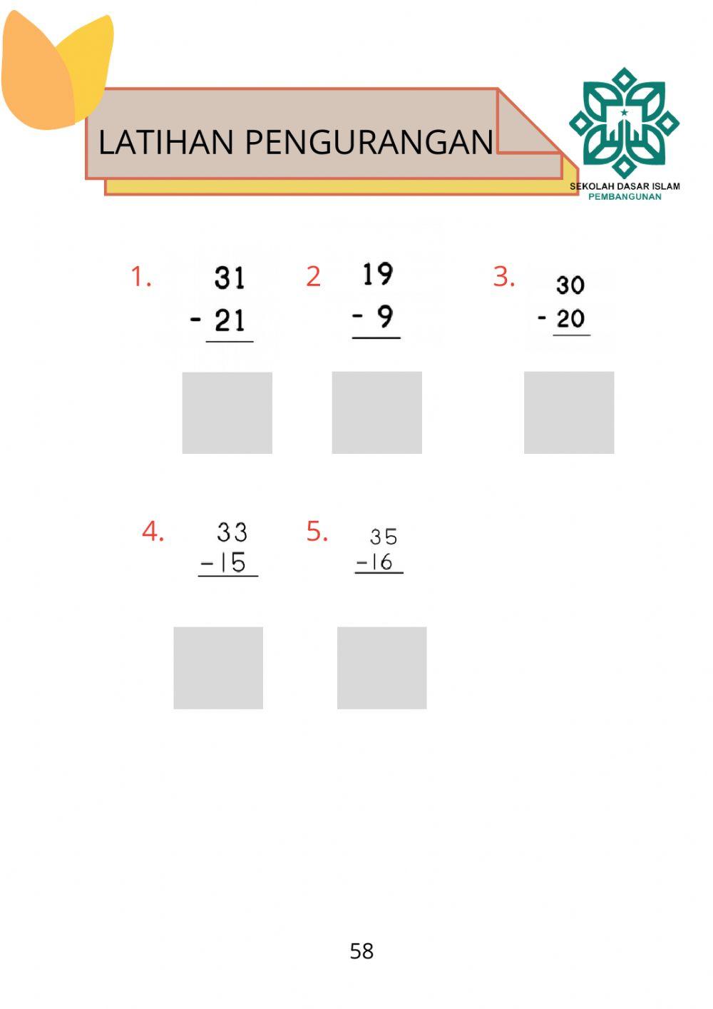 Latihan pengurangan worksheet | Live Worksheets