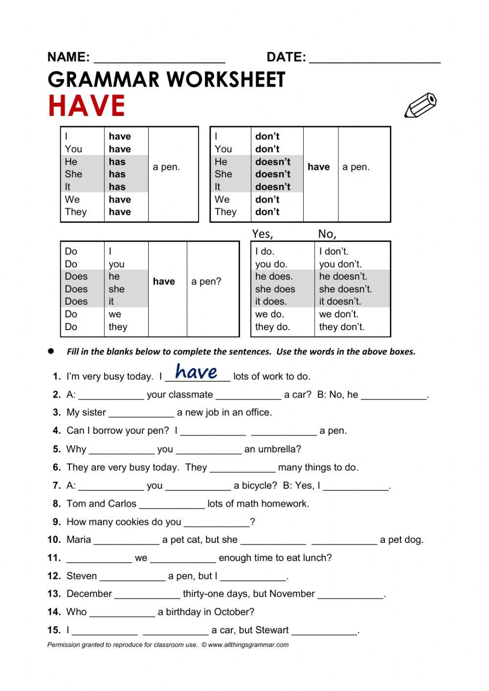 have exercise 1 | mastan | Live Worksheets
