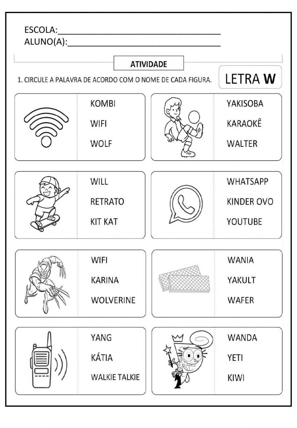 Letra w activity for ANOS INICIAIS | Live Worksheets
