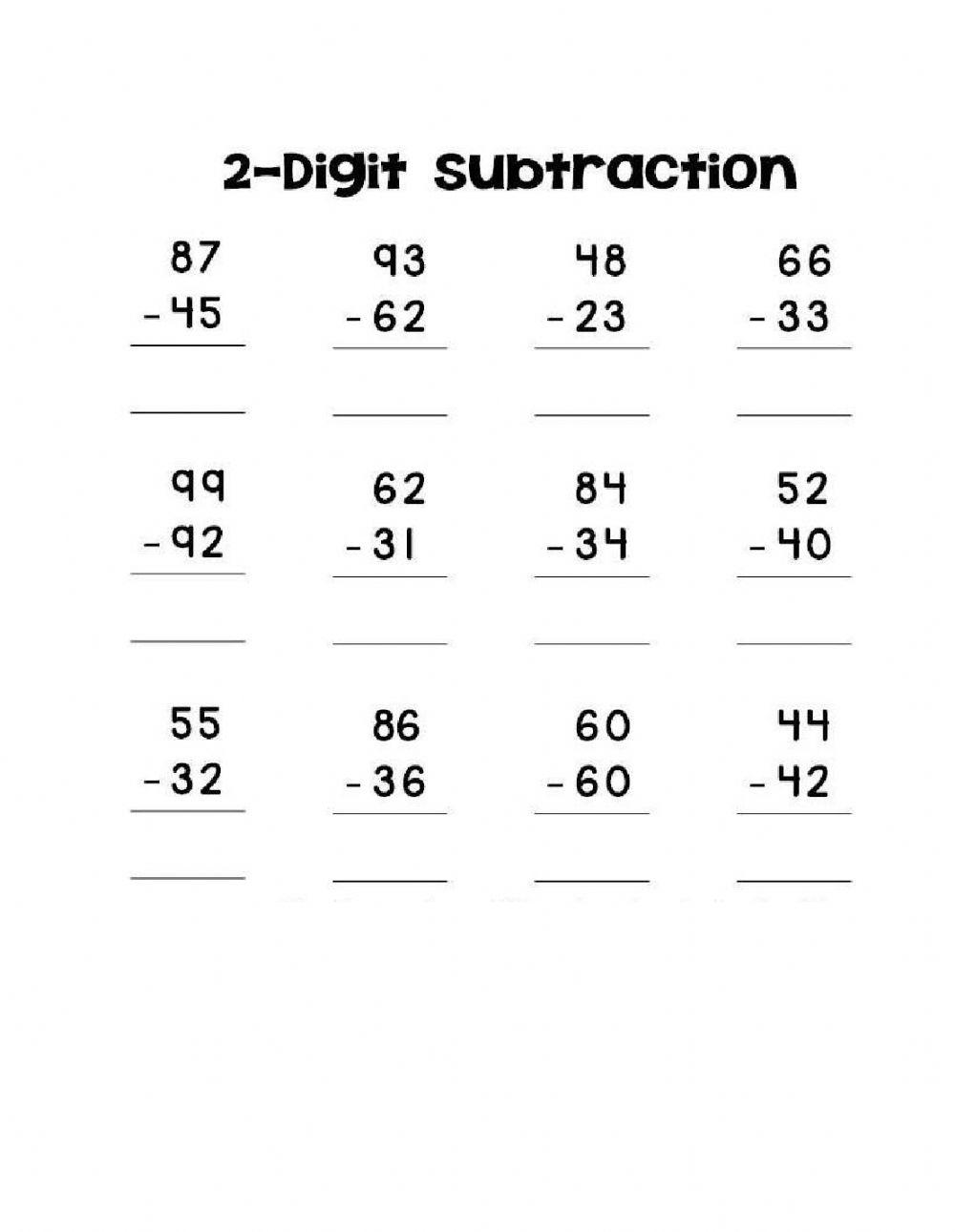 4599557 | Worksheet 2 (2 digit subtraction no regrouping)