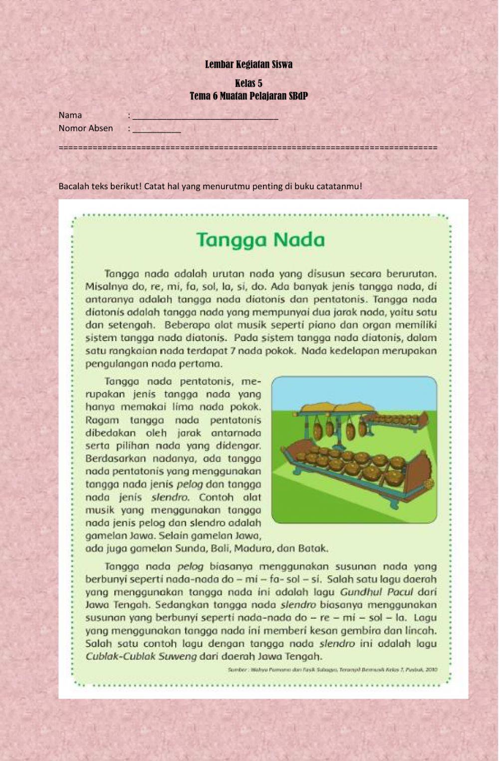 LK SBdP Tangga Nada 1 worksheet | Live Worksheets