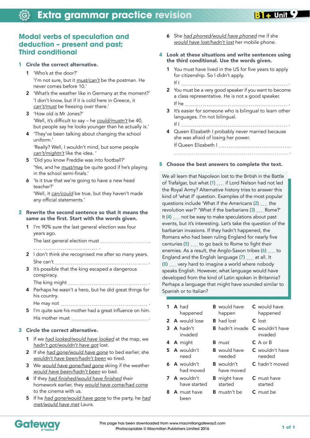 Extra Grammar Practice REVISION UNIT 9 online exercise for | Live Worksheets