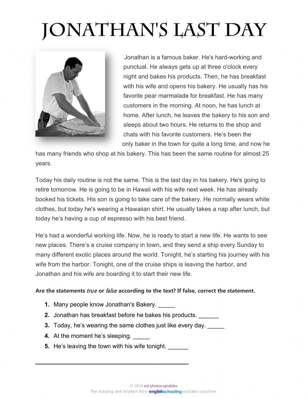 Jonathan's Last Day: Present Simple vs. Present Progressive online exercise for | Live Worksheets