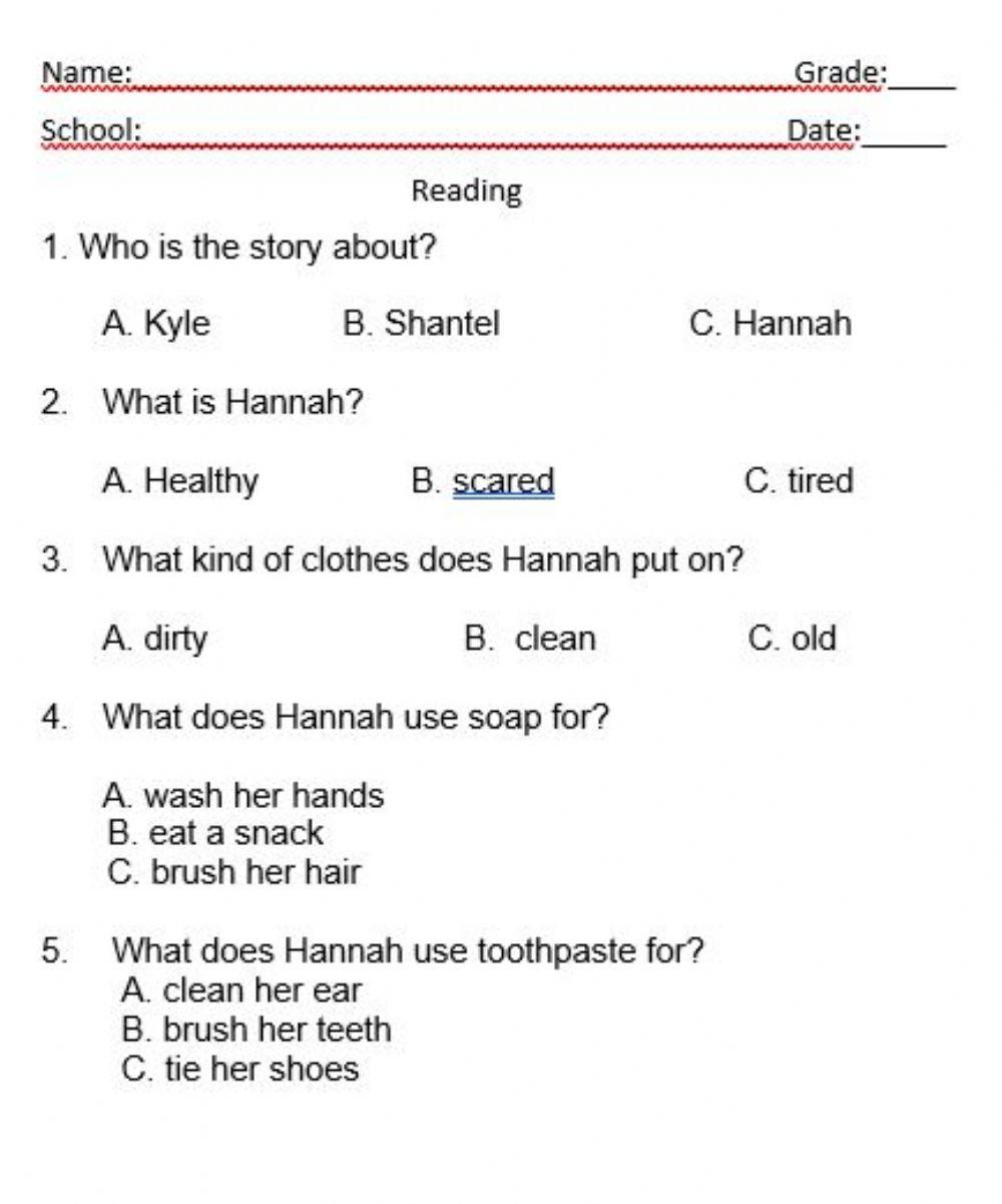 Hannah is healthy worksheet | Live Worksheets