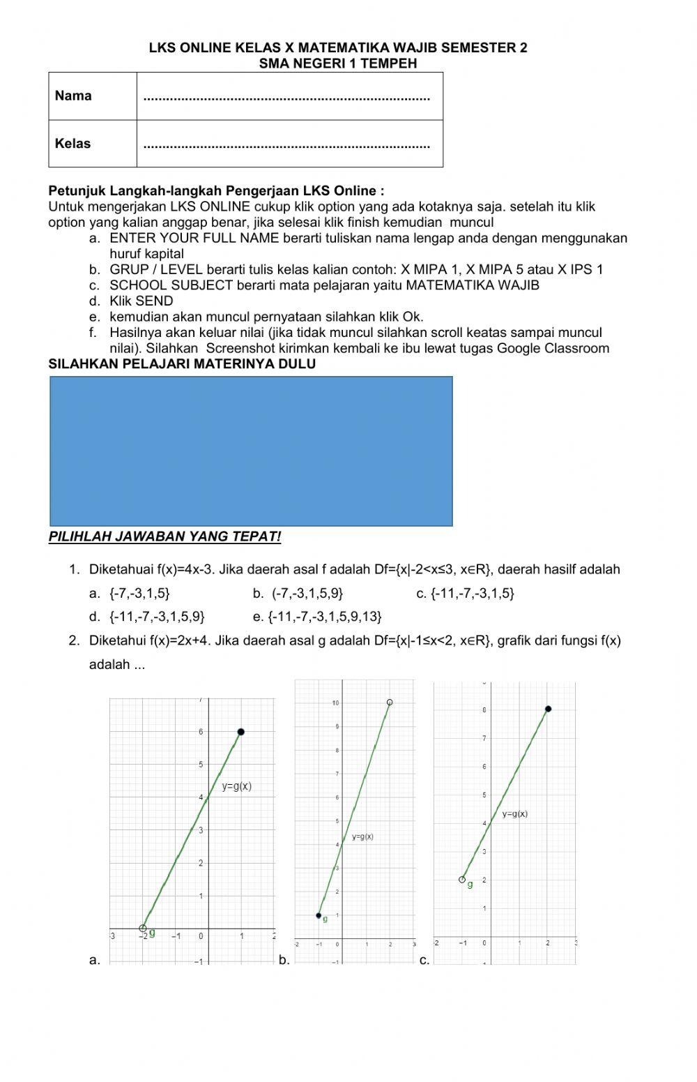 Fungsi Linear | Live Worksheets