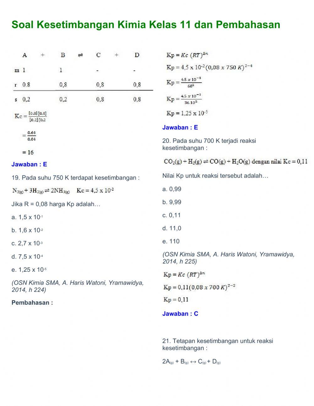 Soal dan pembahasan kesetimbangan kimia worksheet | Live Worksheets