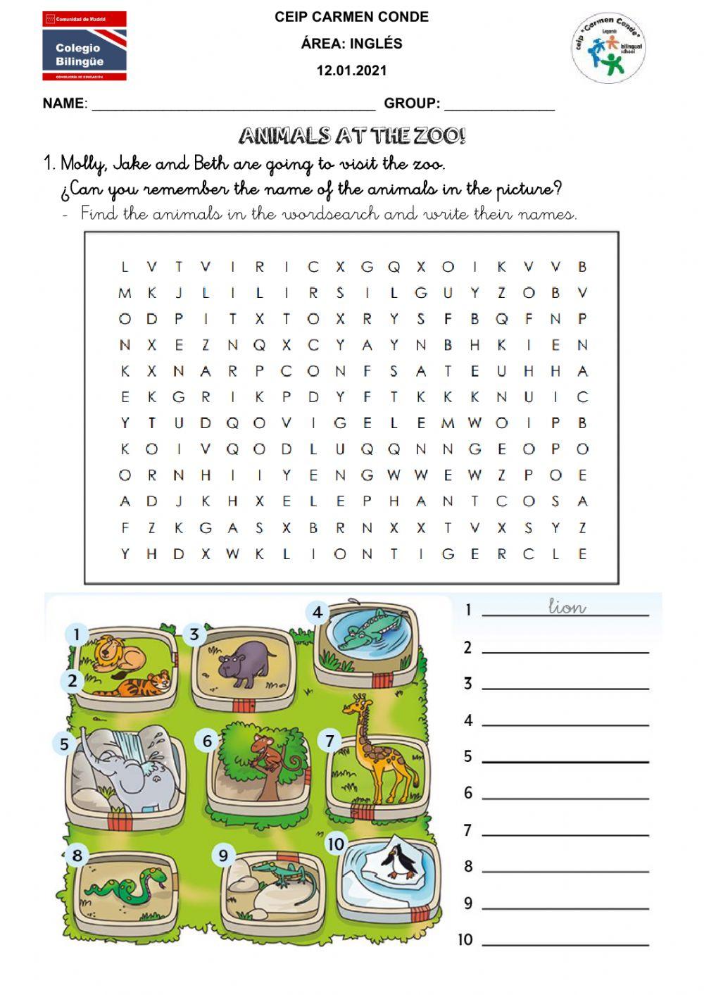 Zoo animals online exercise for Segundo de Primaria | Live Worksheets