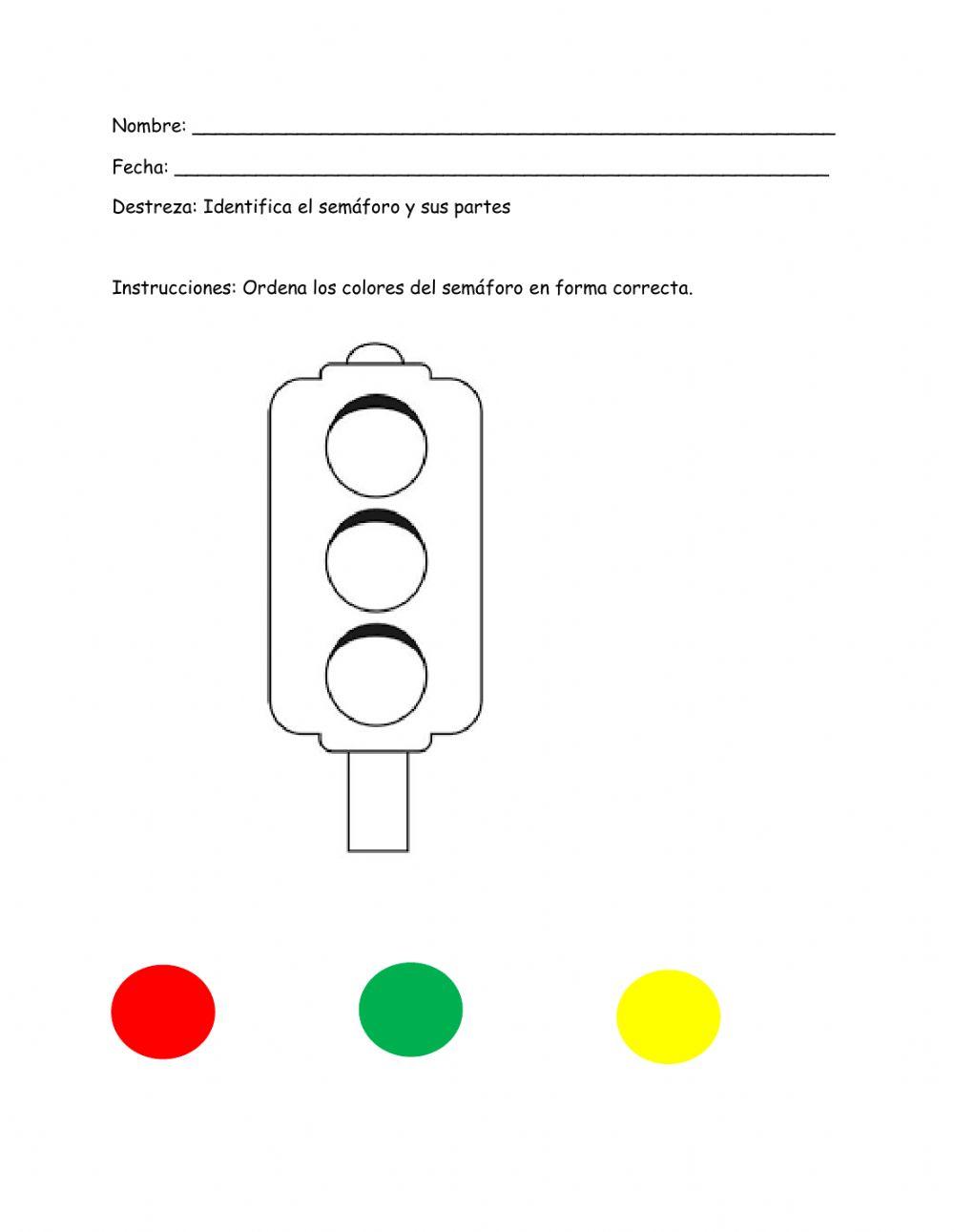 Ordenar colores del semáforo worksheet | Live Worksheets