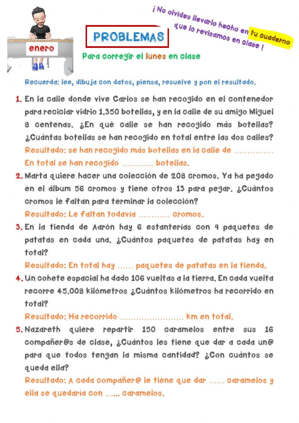 Problemas matemáticas Matemáticas worksheet | Live Worksheets