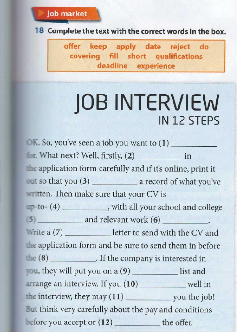 Job market worksheet | Live Worksheets