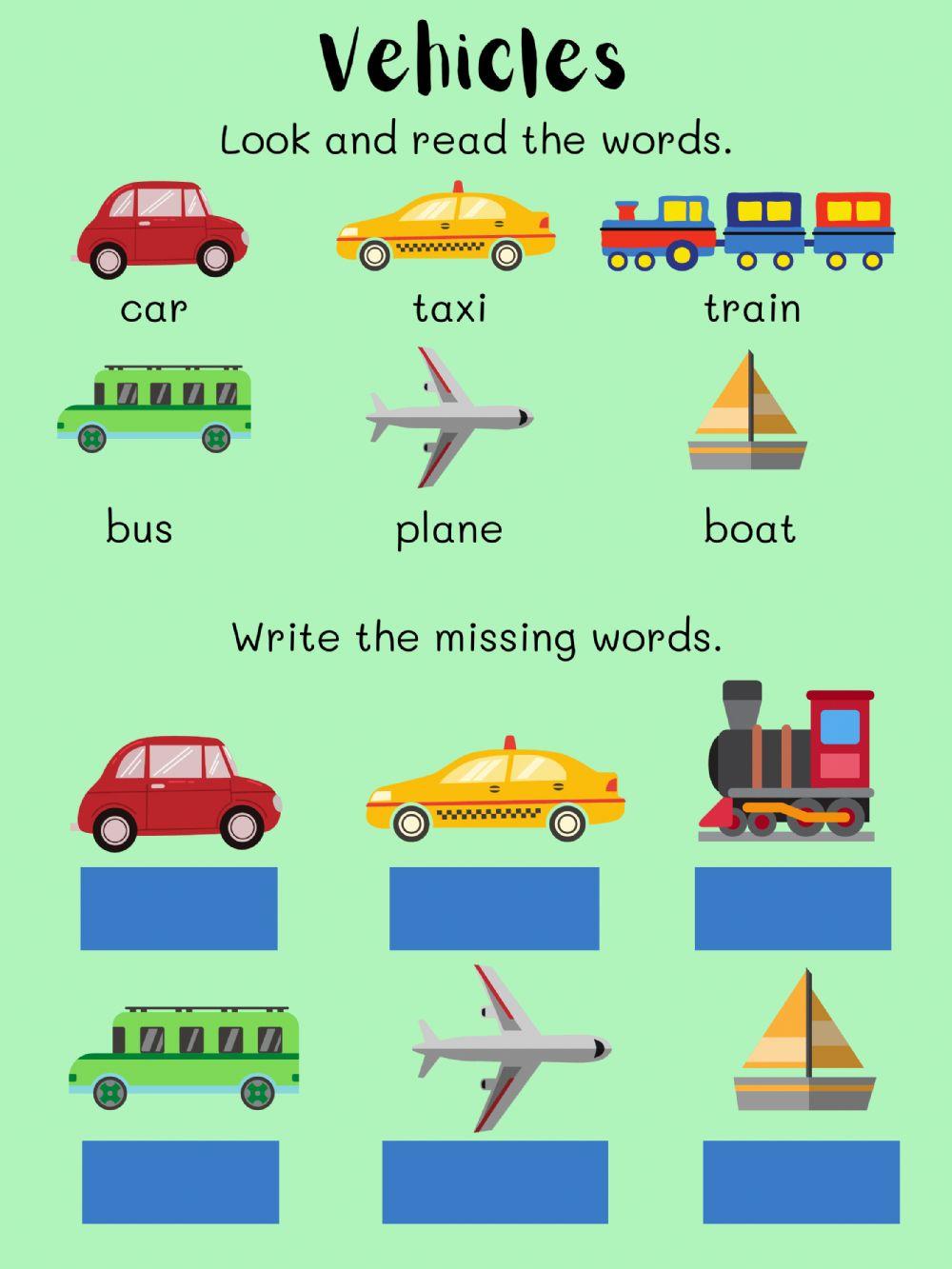 Vehicles | Free Interactive Worksheets | 627152