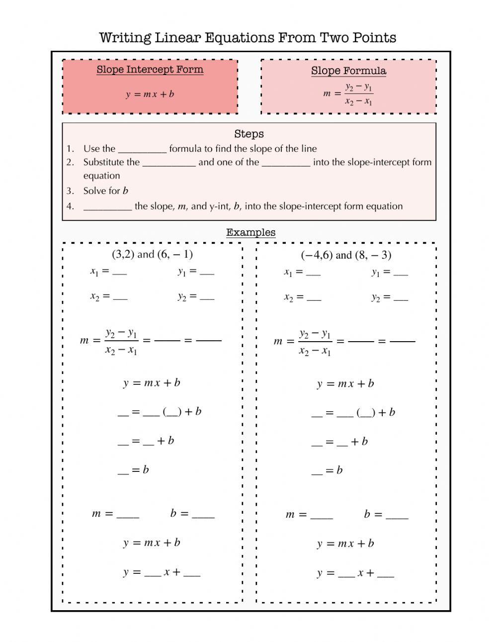 Writing Equations Given Two Points Notes Worksheet Live Worksheets Writing Equations Given Two Points Notes Worksheet Live Worksheets