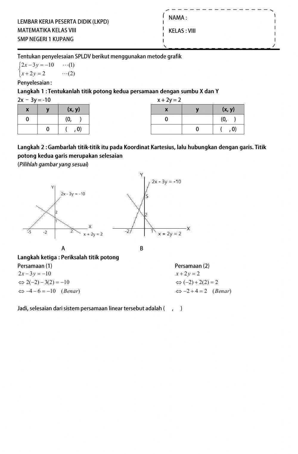 Spldv metode grafik interactive worksheet | Live Worksheets