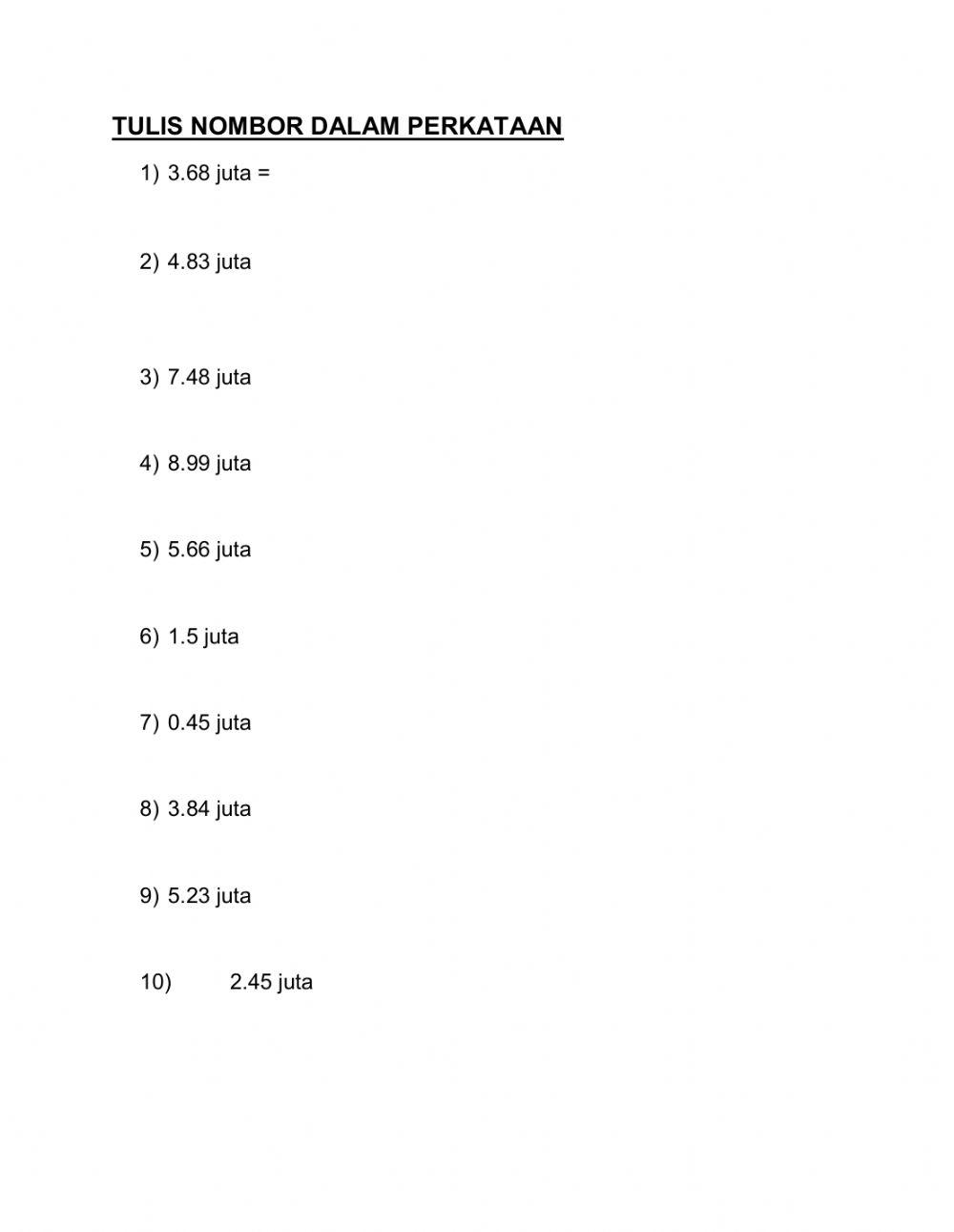 tulis juta dalam perkataan online exercise for | Live Worksheets