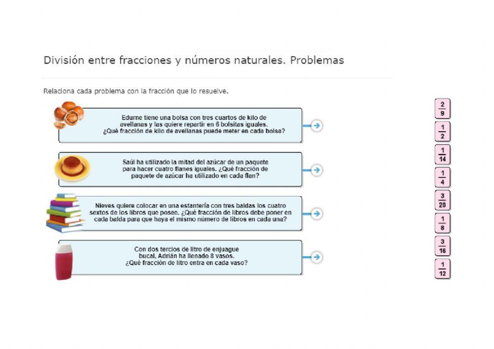 Problemas con fracciones interactive activity | Live Worksheets