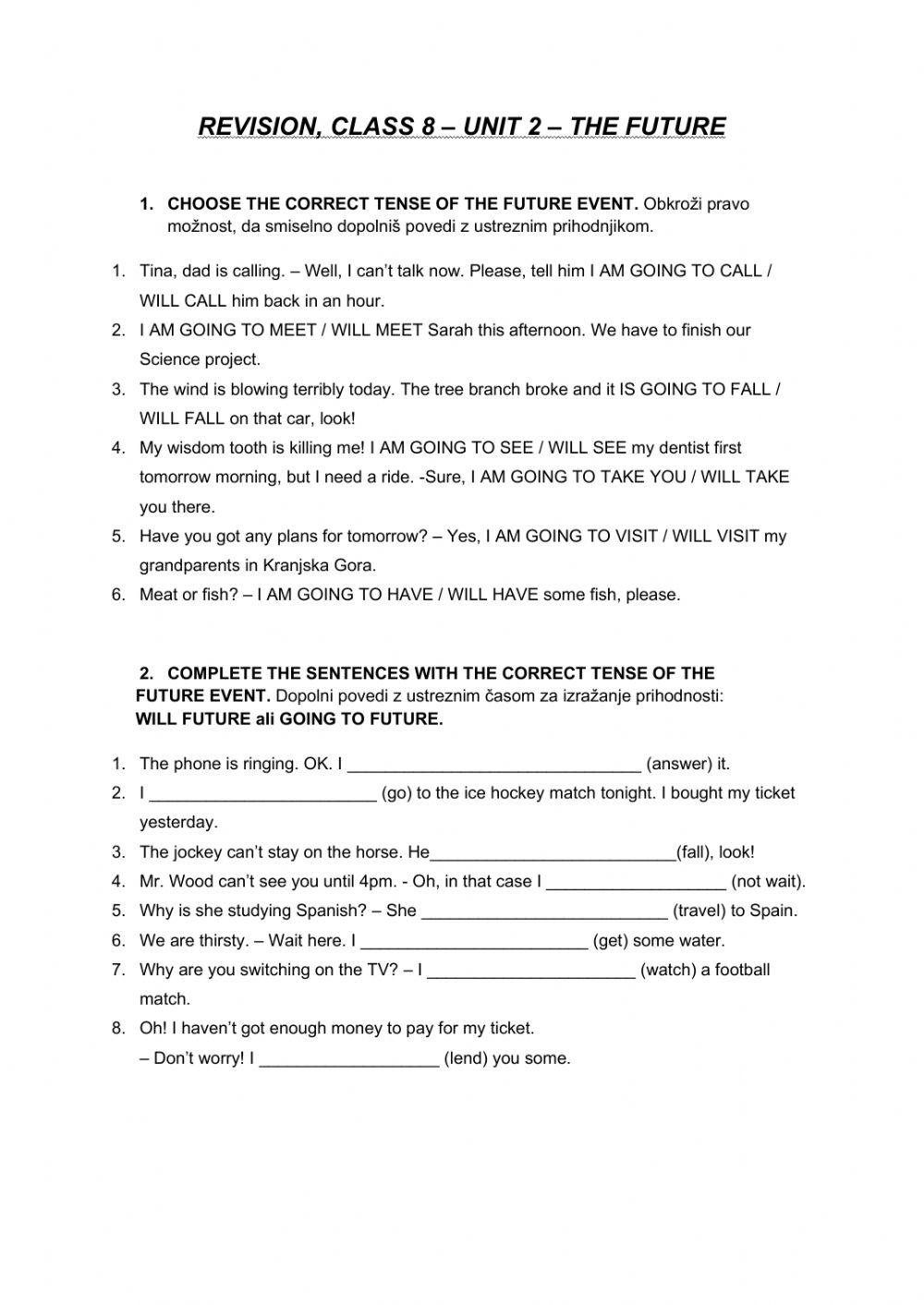REVISION - CLASS 8 - UNIT 2 worksheet | Live Worksheets