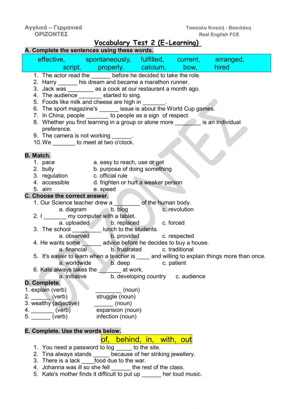 FCE Test 2 worksheet | Live Worksheets