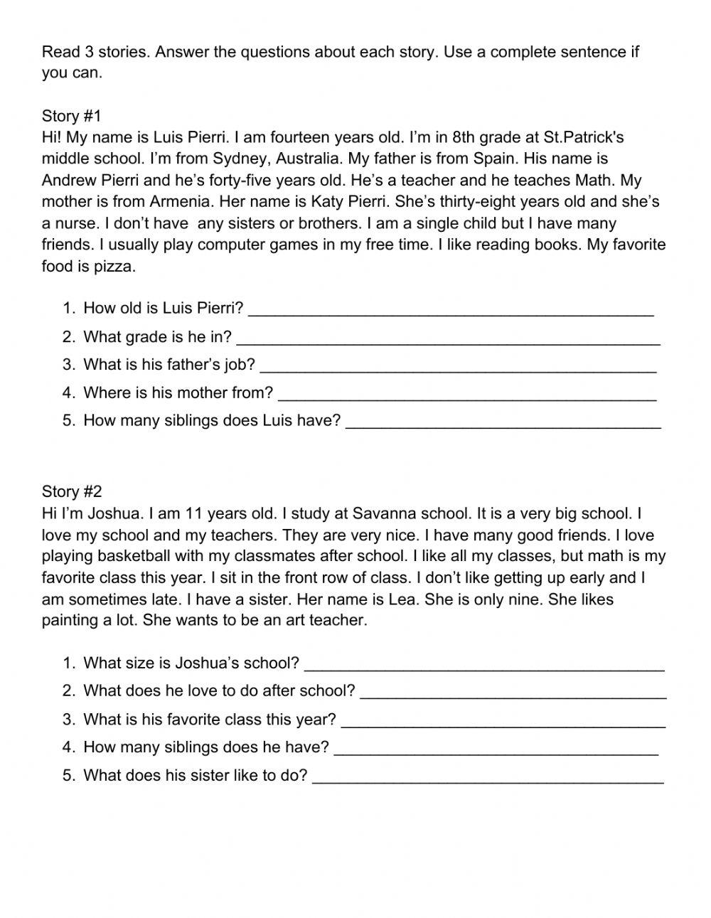 Reading Comprehension | LiveWorksheets | 628984