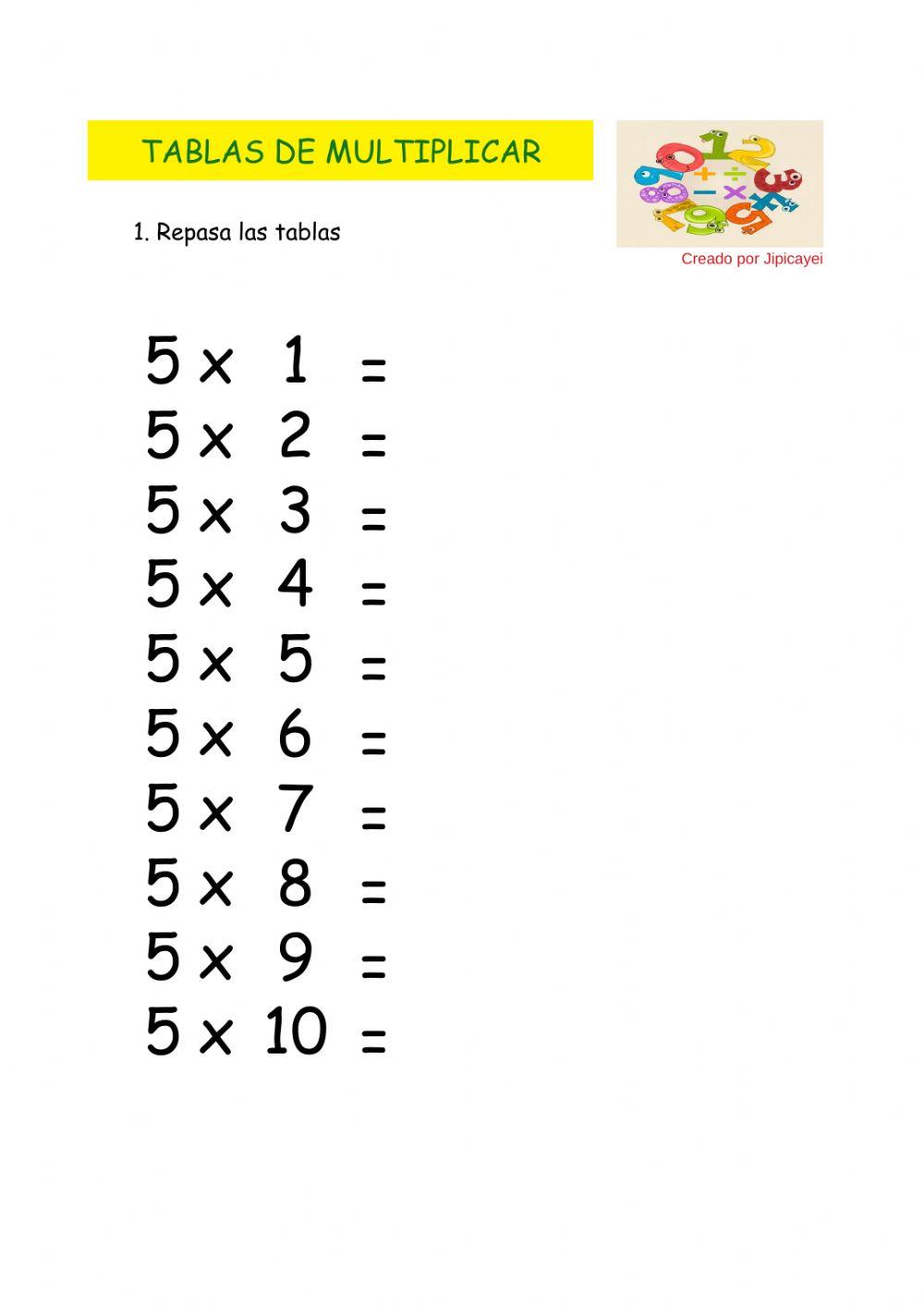 Tabla del 5 629261 | Juan | Live Worksheets