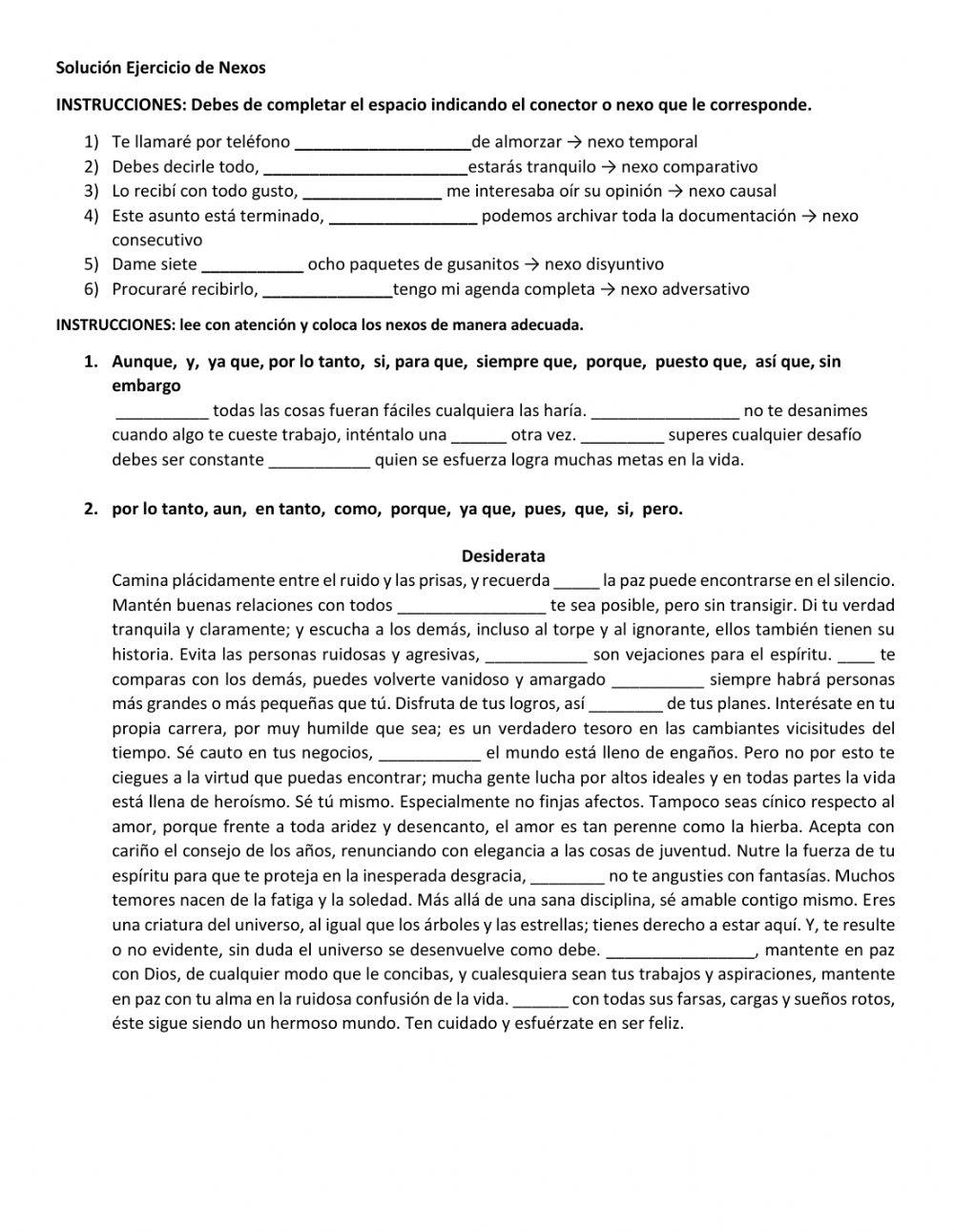 Nexos o conectores worksheet | Live Worksheets