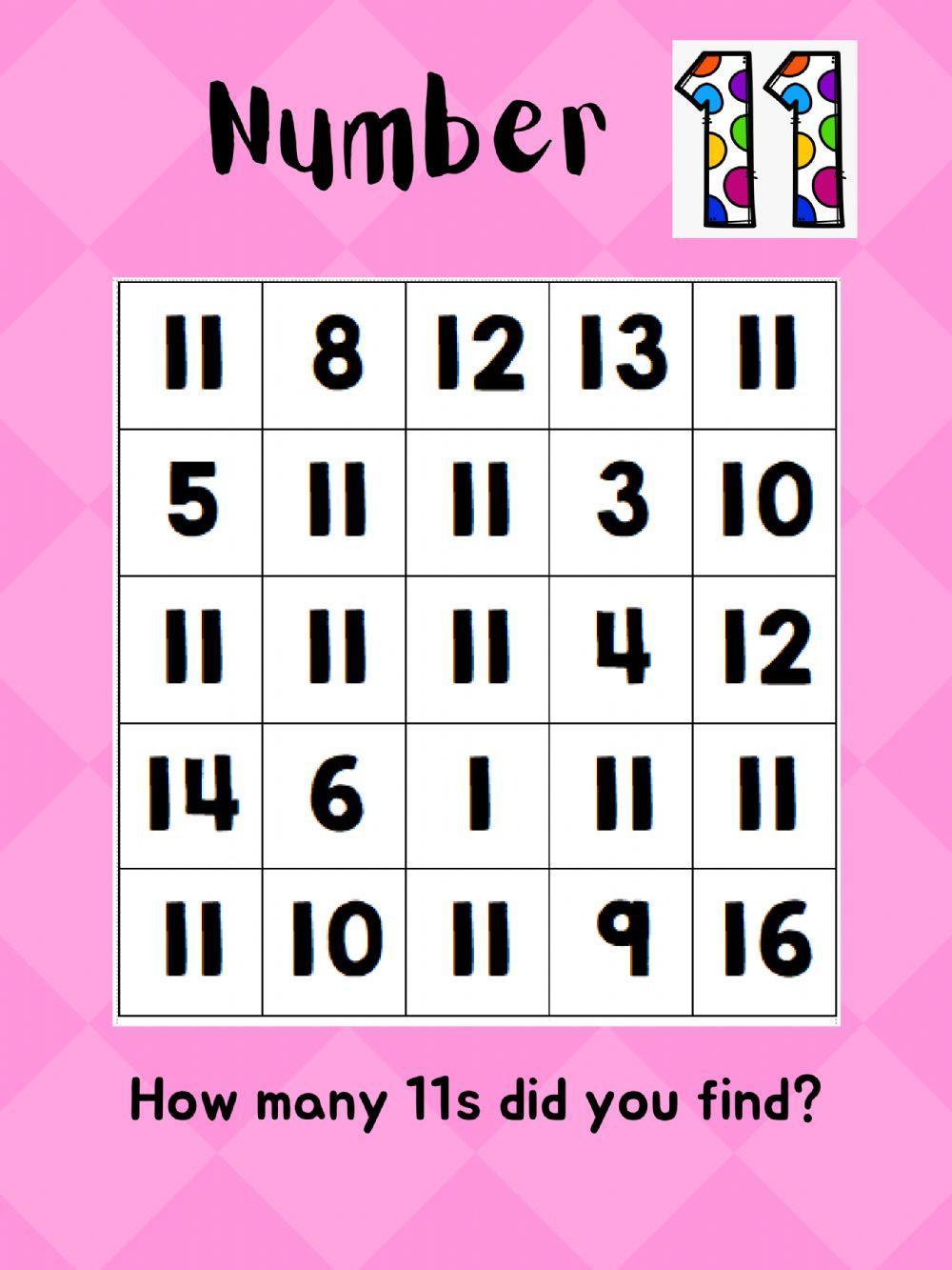 Number 11 | Free Interactive Worksheets | 629765