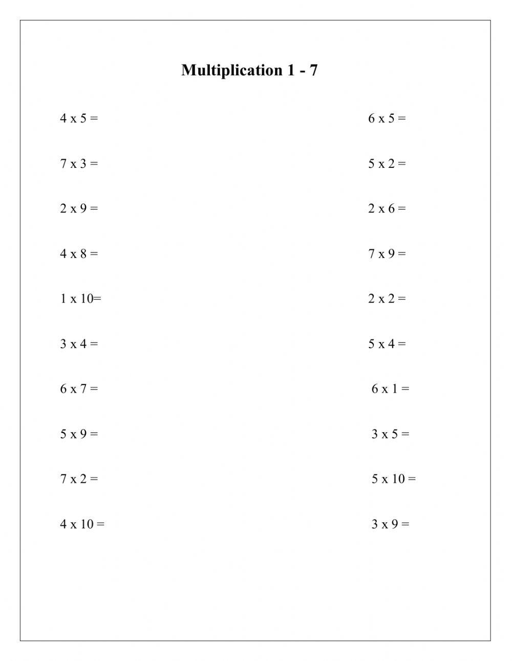 Multiplication online pdf worksheet | Live Worksheets