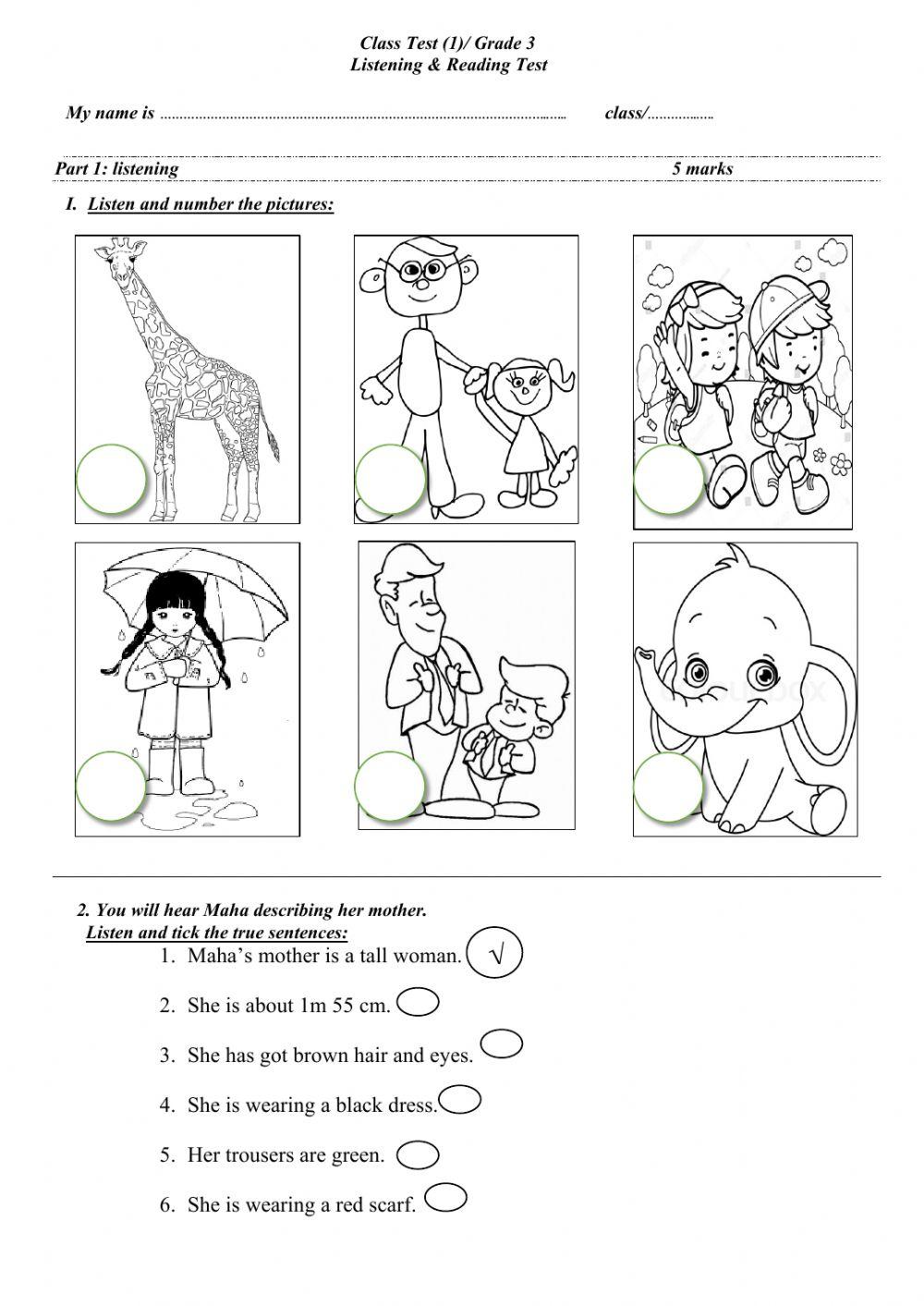 TEST 1 grade 3 interactive worksheet | Live Worksheets