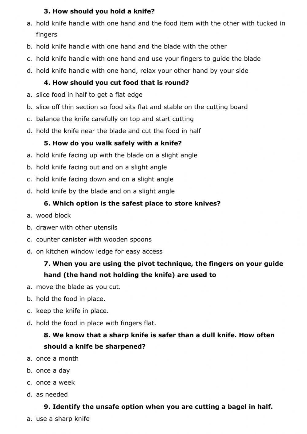 Knife worksheet | Live Worksheets