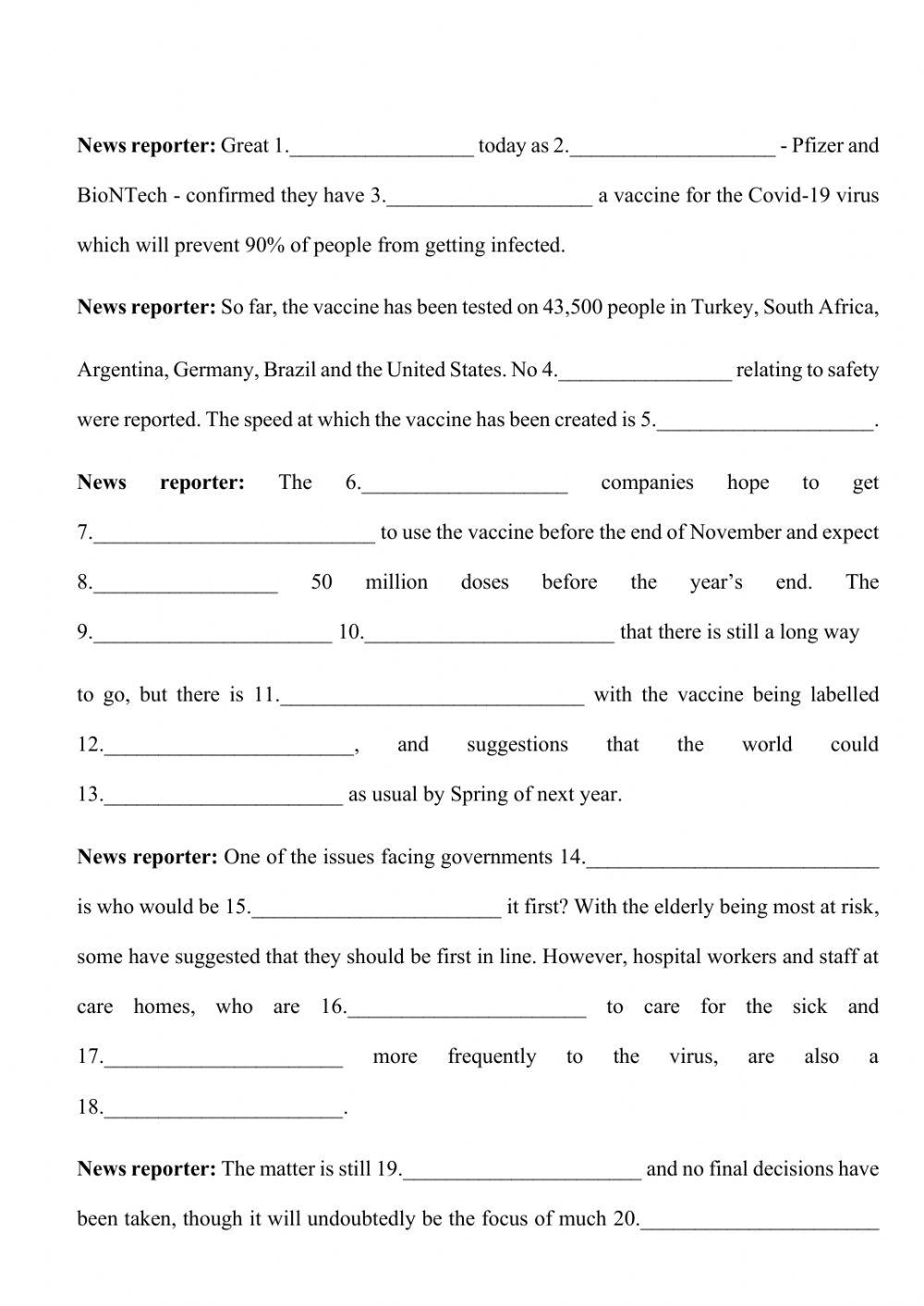 Vaccine breakthrough worksheet | Live Worksheets