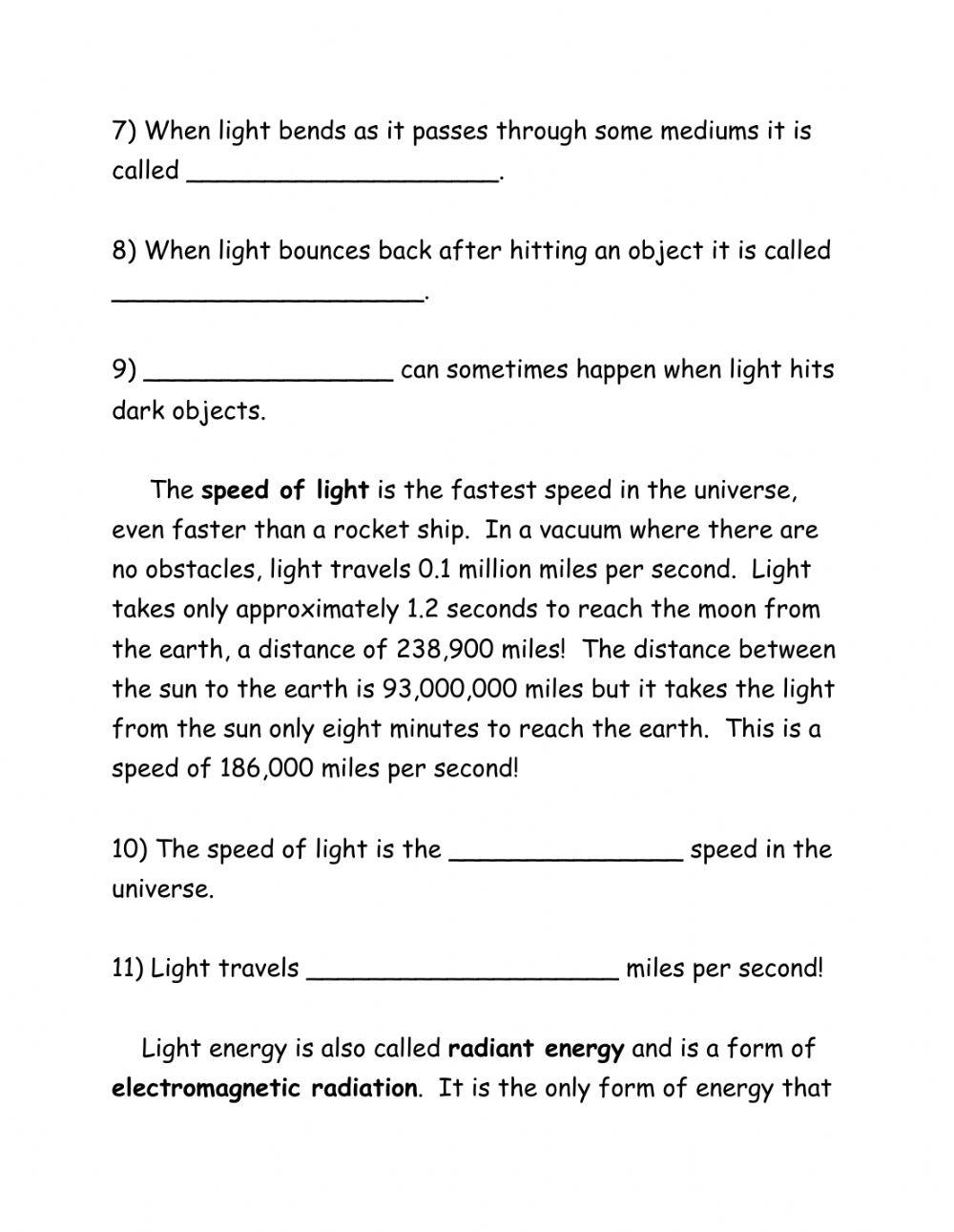 Light Energy | Free Interactive Worksheets | 630957