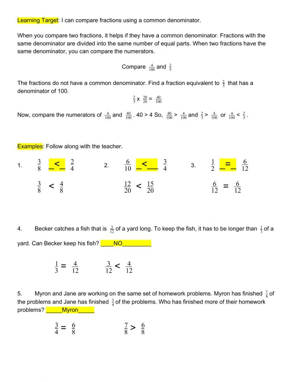 Comparing Fractions | mckennamcgov | Live Worksheets