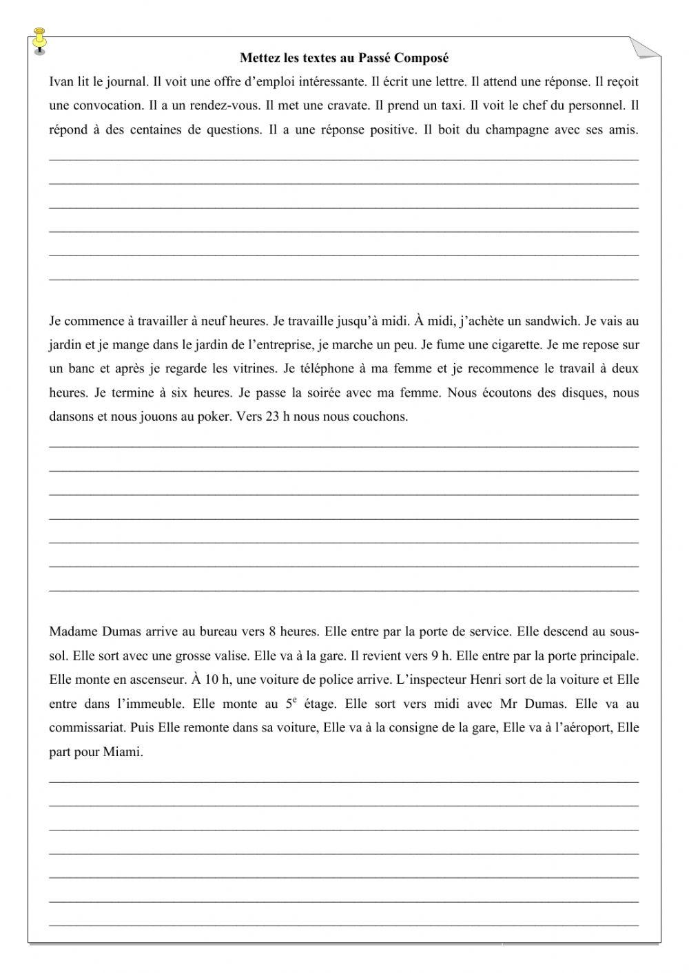 Mettre Le Texte Au Passé Composé Online Exercise For Live Worksheets