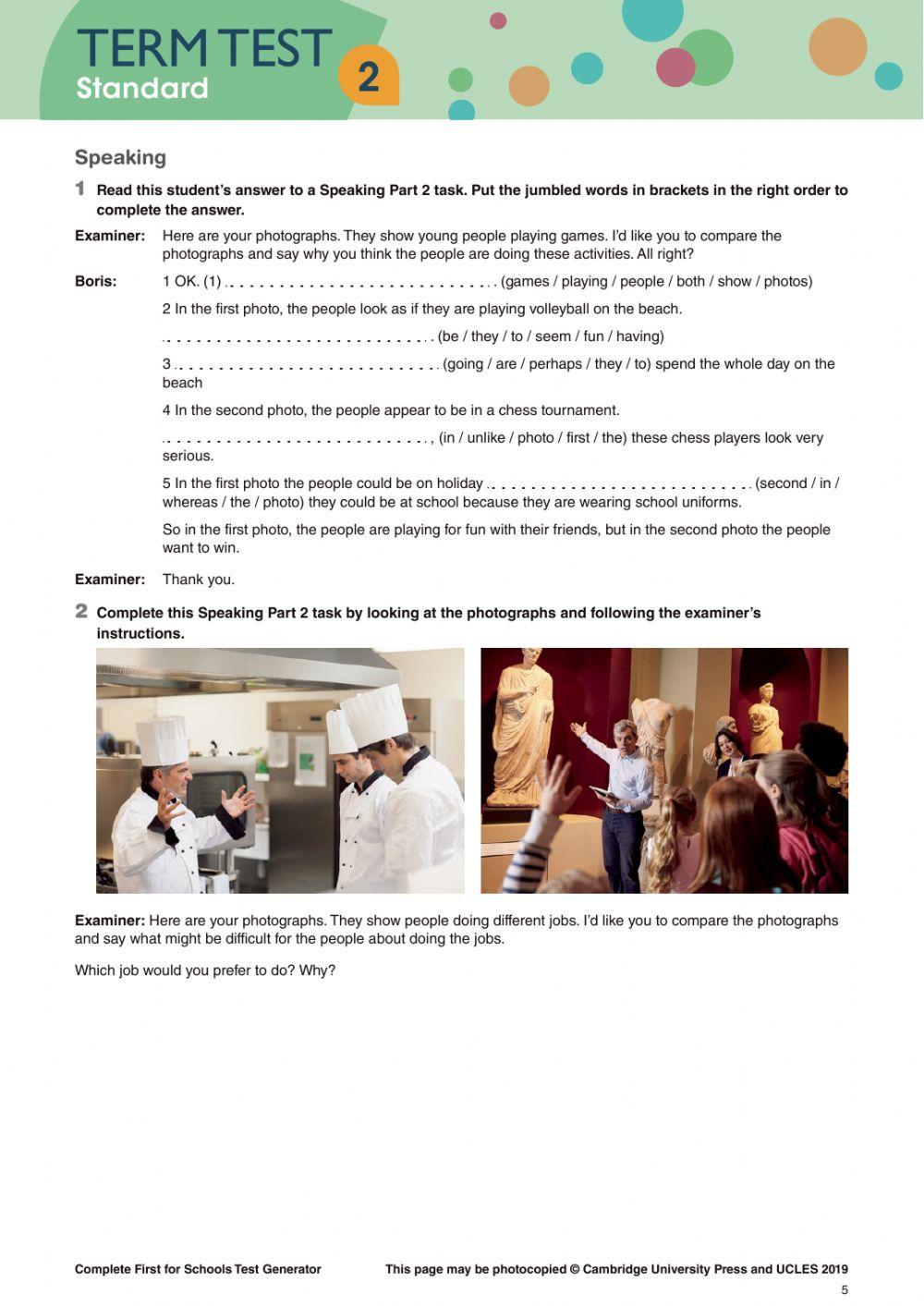 FCE FFS TERM TEST 2 STANDARD online exercise for | Live Worksheets